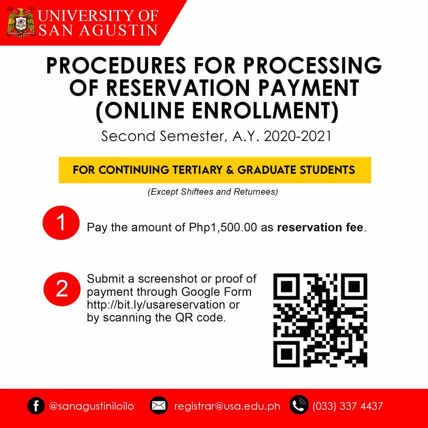 PROCEDURES FOR PROCESSING OF RESERVATION PAYMENT (ONLINE ENROLLMENT ...