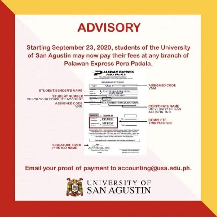 Palawan Express Padala Mode of Payment - UNIVERSITY OF SAN AGUSTIN