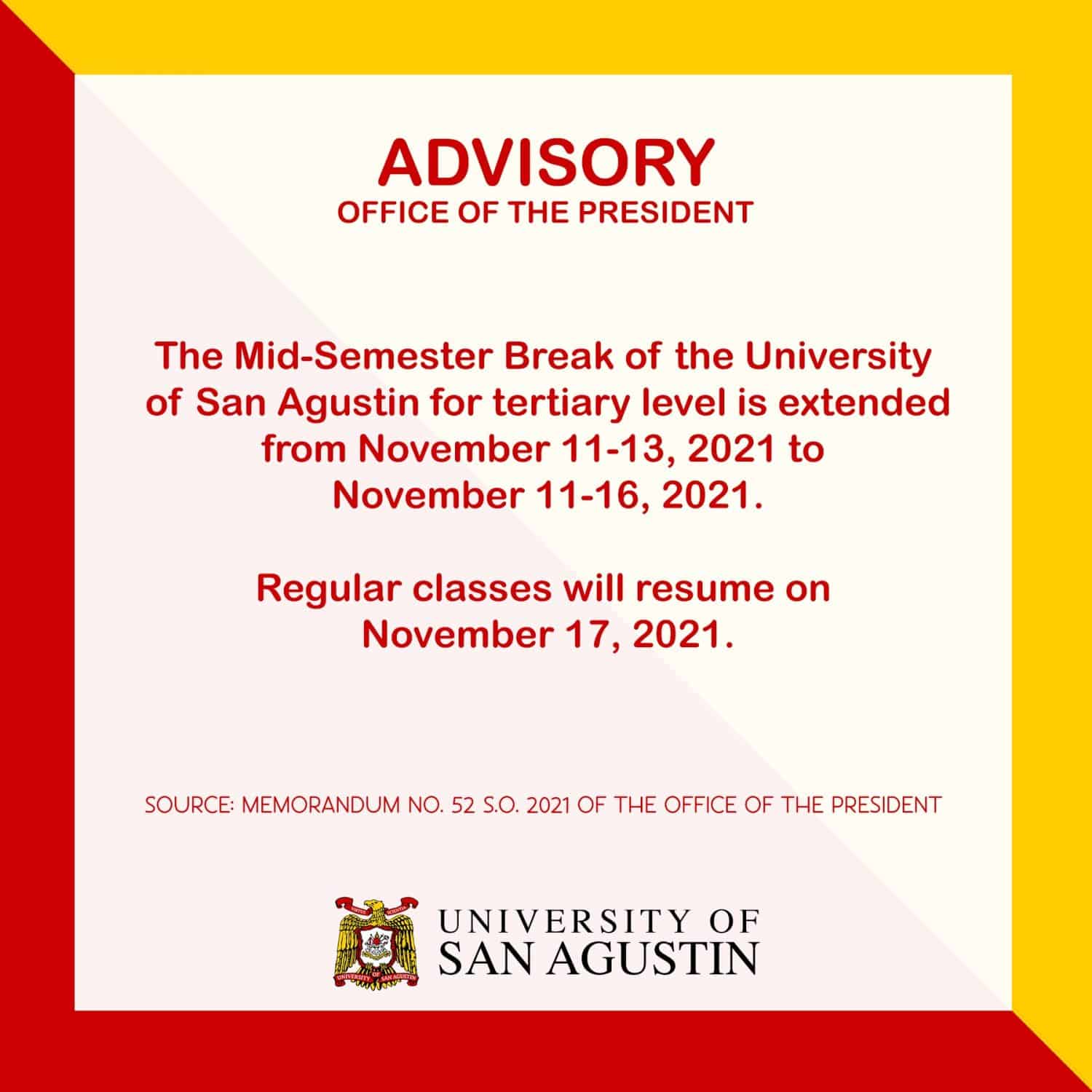 Mid-Semester Break - UNIVERSITY OF SAN AGUSTIN