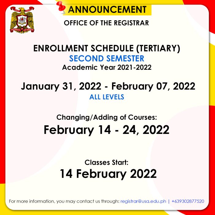 Enrollment Schedule for the Second Semester of AY 2021-2022 ...