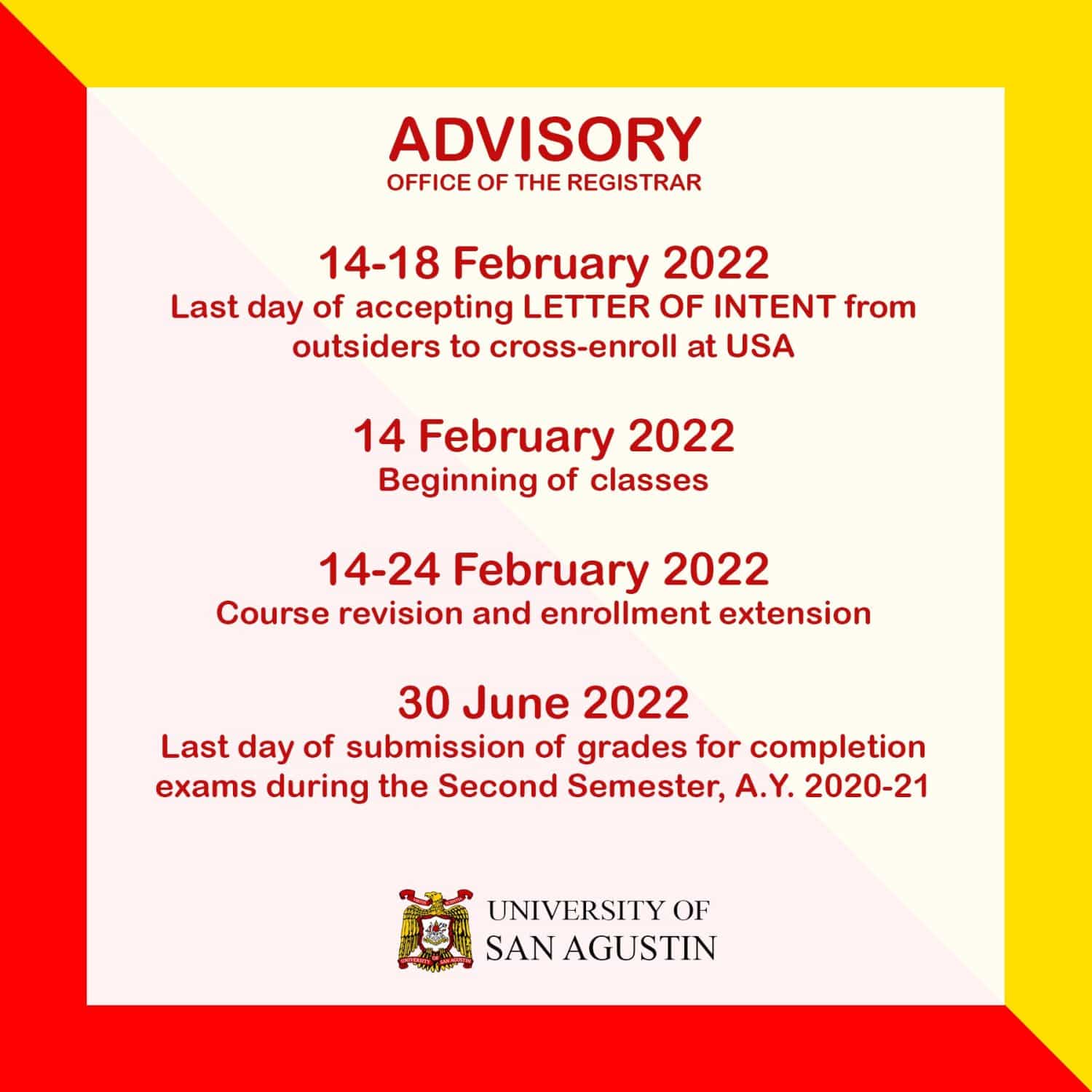 Advisory from the Office of the Registrar (Schedules) - UNIVERSITY OF ...