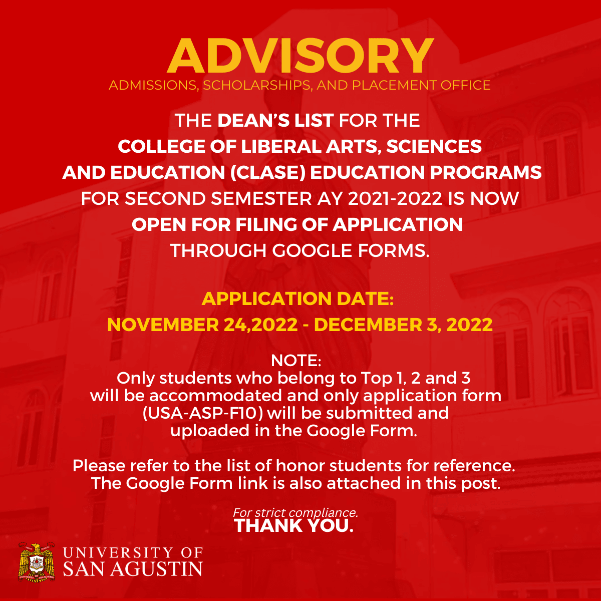 ADVISORY FROM ASPO: CLASE Education Programs Dean's List Filing of ...