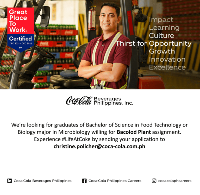 Coca-cola Beverages Philippines, Inc. is hiring! - UNIVERSITY OF SAN AGUSTIN