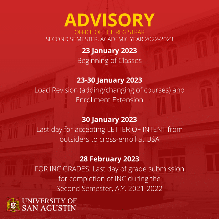ADVISORY FROM OTR: Second Semester, AY 2022-2023 Dates to Remember ...