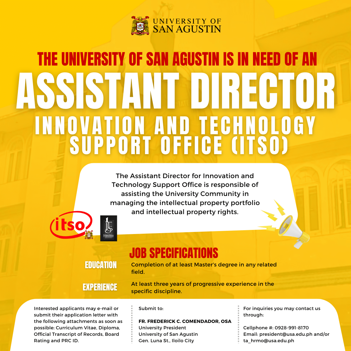 USA is in need of an ITSO ASSISTANT DIRECTOR - UNIVERSITY OF SAN AGUSTIN