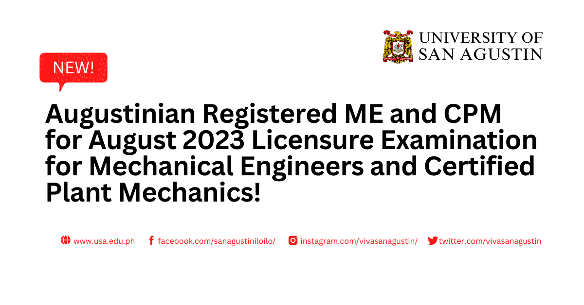 NEW! Augustinian Registered ME and CPM for August 2023 Licensure Examination for Mechanical ...