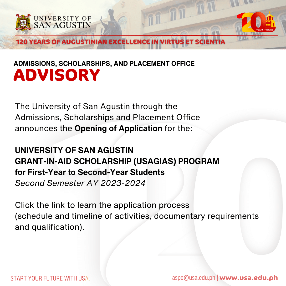 OPENING OF APPLICATION FOR USA GRANT-IN-AID SCHOLARSHIP PROGRAM ...